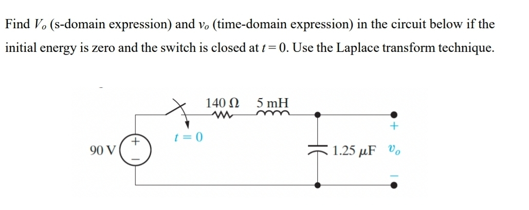 Solved Find Vo (s-domain expression) ﻿and vo (time-domain | Chegg.com