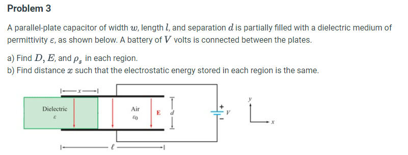 Solved Problem 3A parallel-plate capacitor of width w, | Chegg.com
