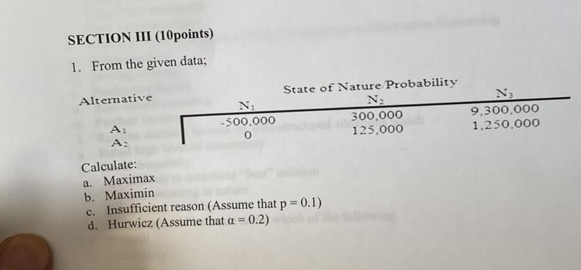 Solved SECTION III (10points)From the given | Chegg.com