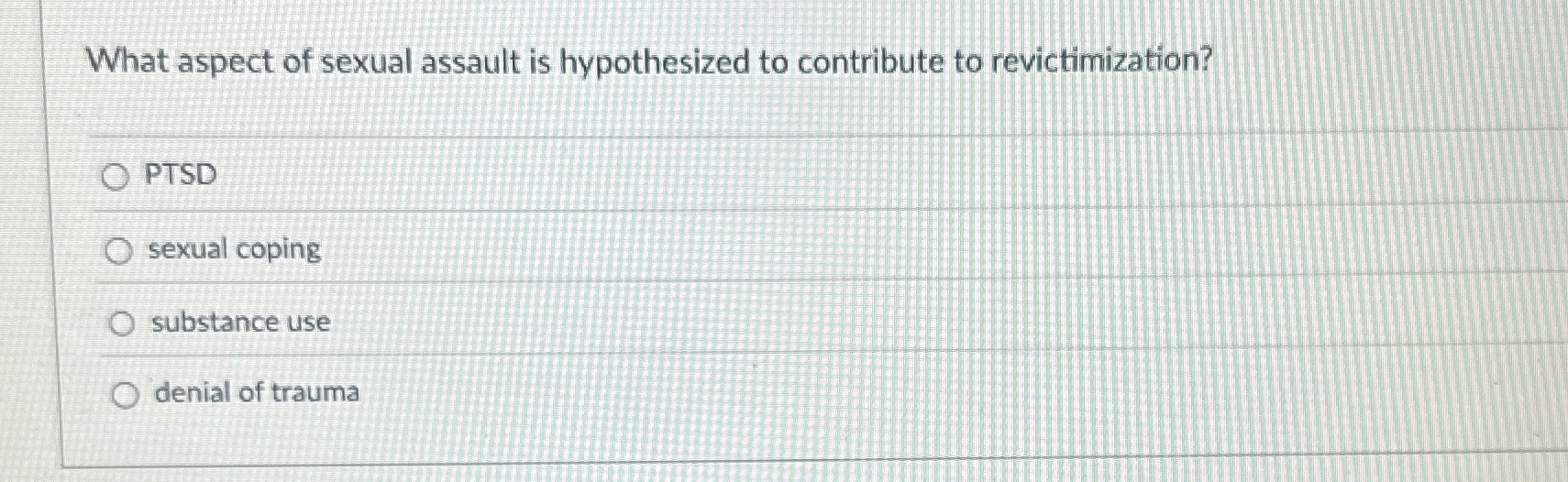 Solved What aspect of sexual assault is hypothesized to | Chegg.com