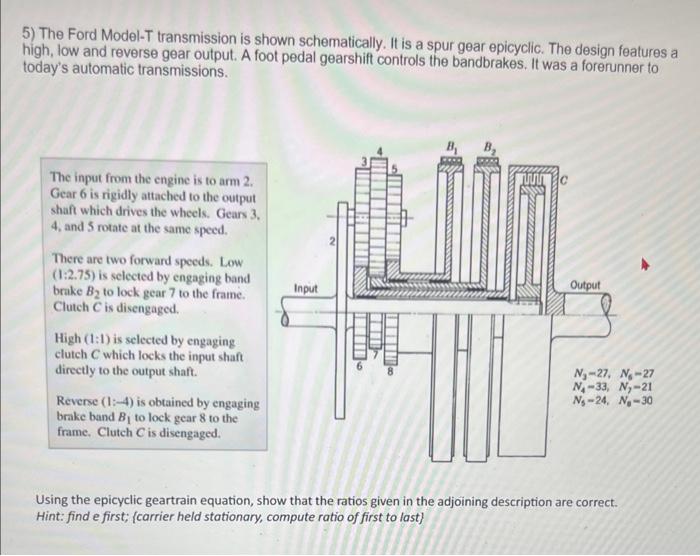 Solved 5) The Ford Model-T transmission is shown | Chegg.com