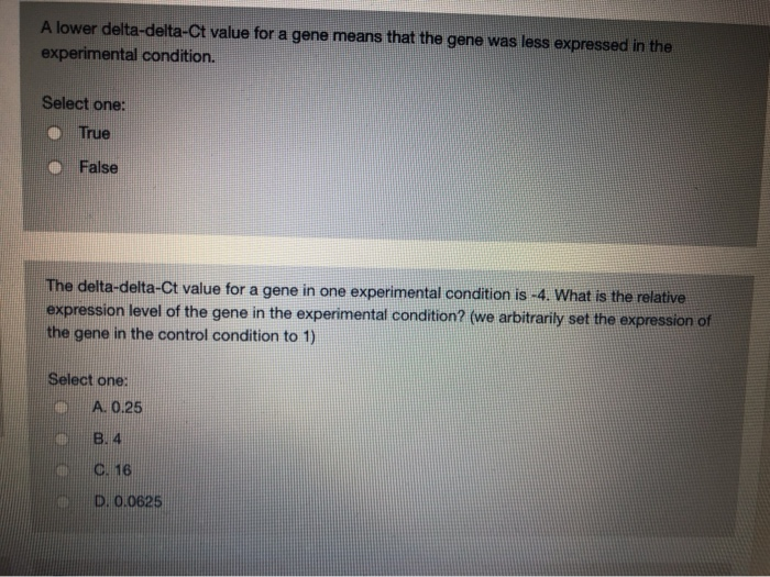 Solved A lower delta-delta-Ct value for a gene means that | Chegg.com