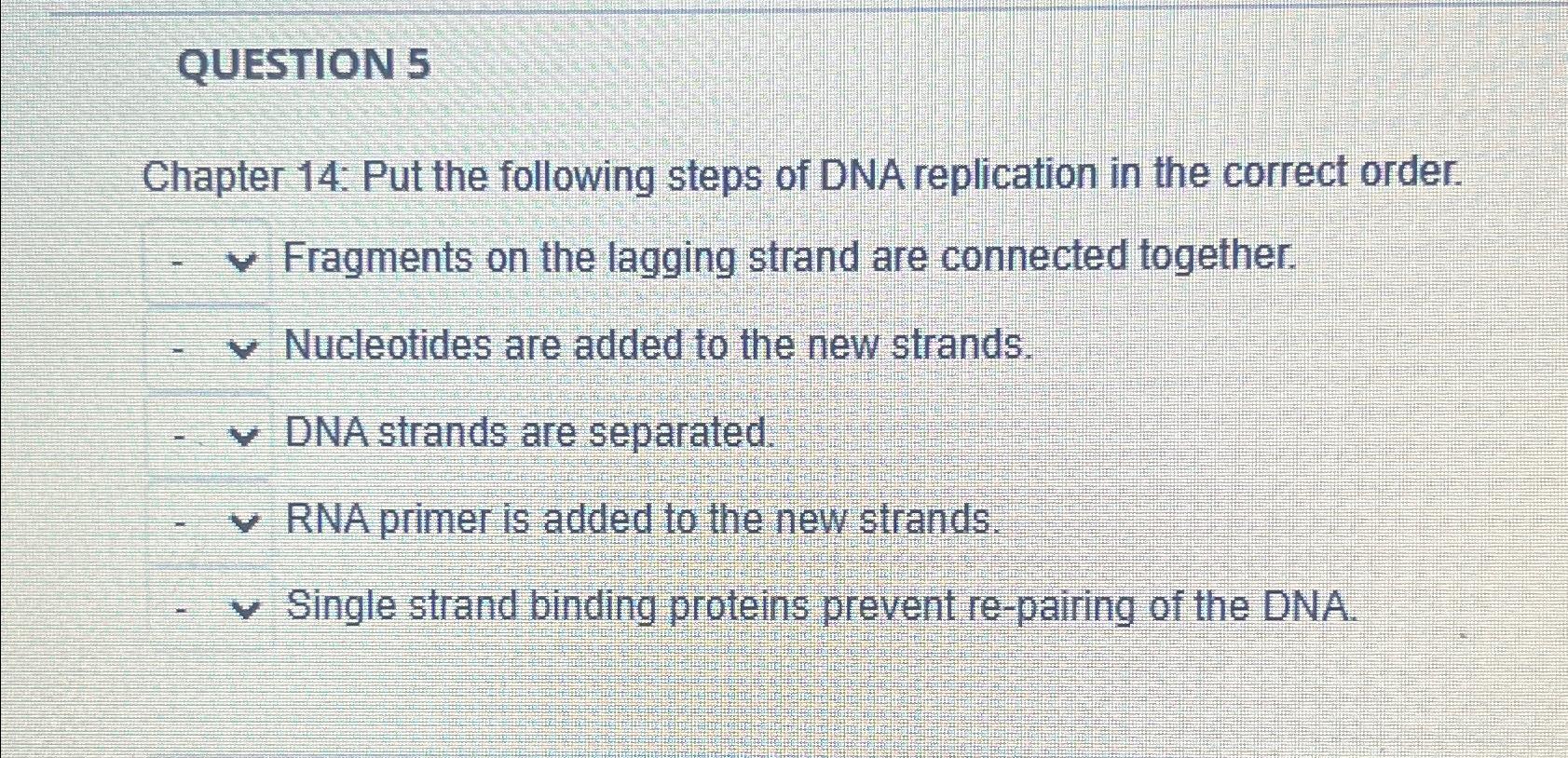 Solved QUESTION 5Chapter 14: Put the following steps of DNA | Chegg.com