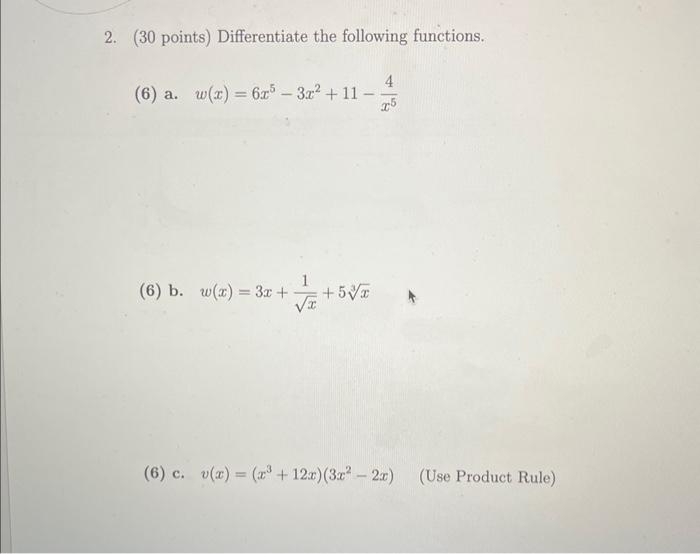Solved 2. ( 30 points) Differentiate the following | Chegg.com