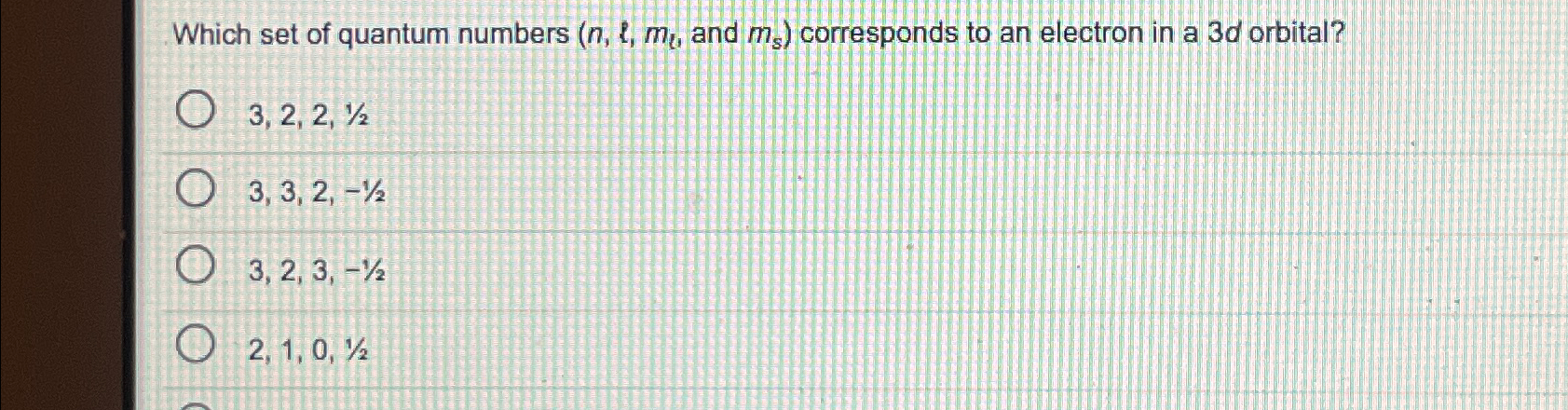 Solved Which set of quantum numbers and {(:m_(s))} | Chegg.com