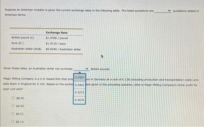 Solved Suppose an American investor is given the current | Chegg.com