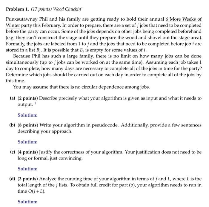 Solved Problem 1. (17 points) Wood Chuckin' Punxsutawney | Chegg.com
