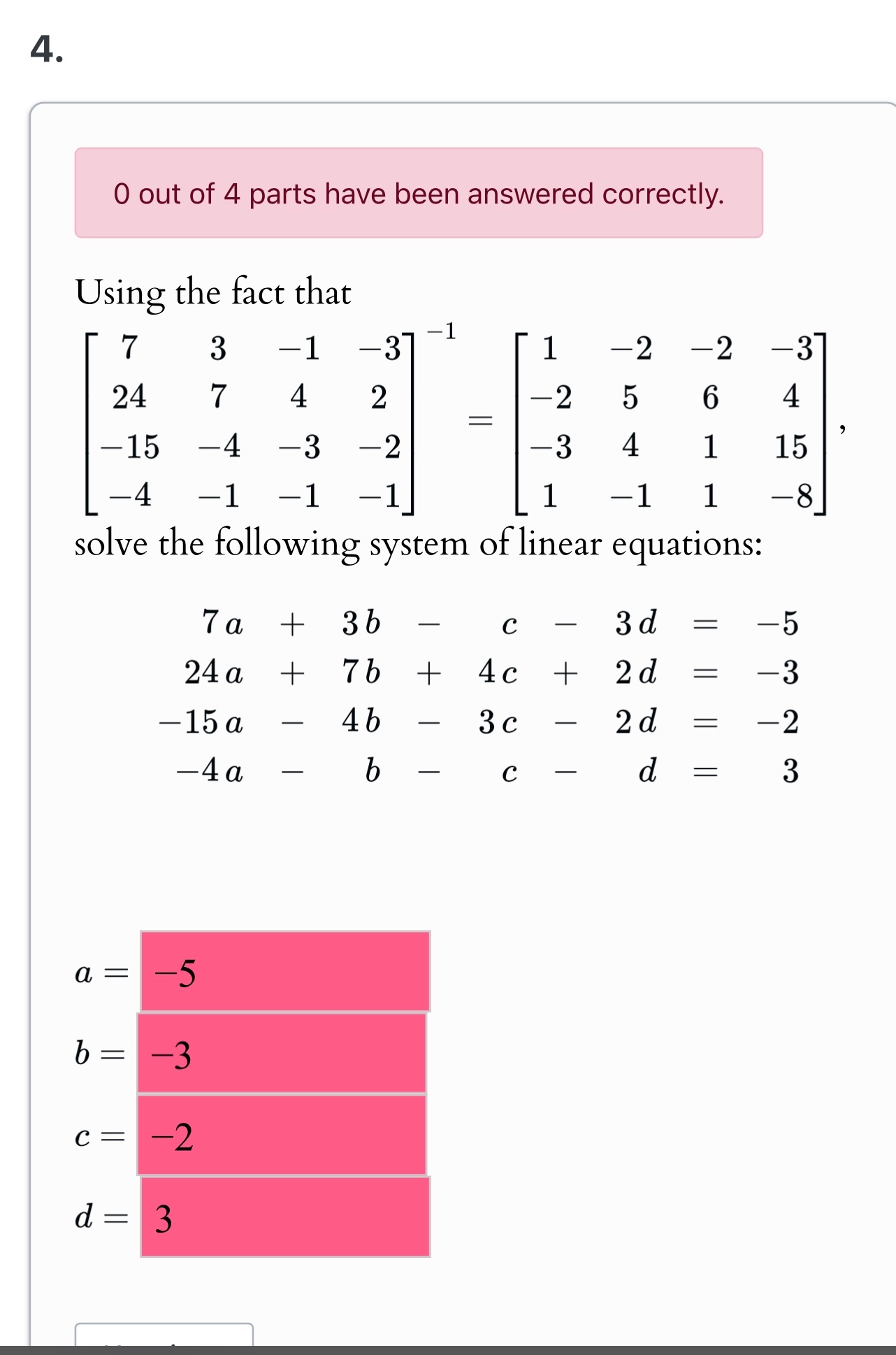 Solved 0 ﻿out of 4 ﻿parts have been answered correctly.Using | Chegg.com