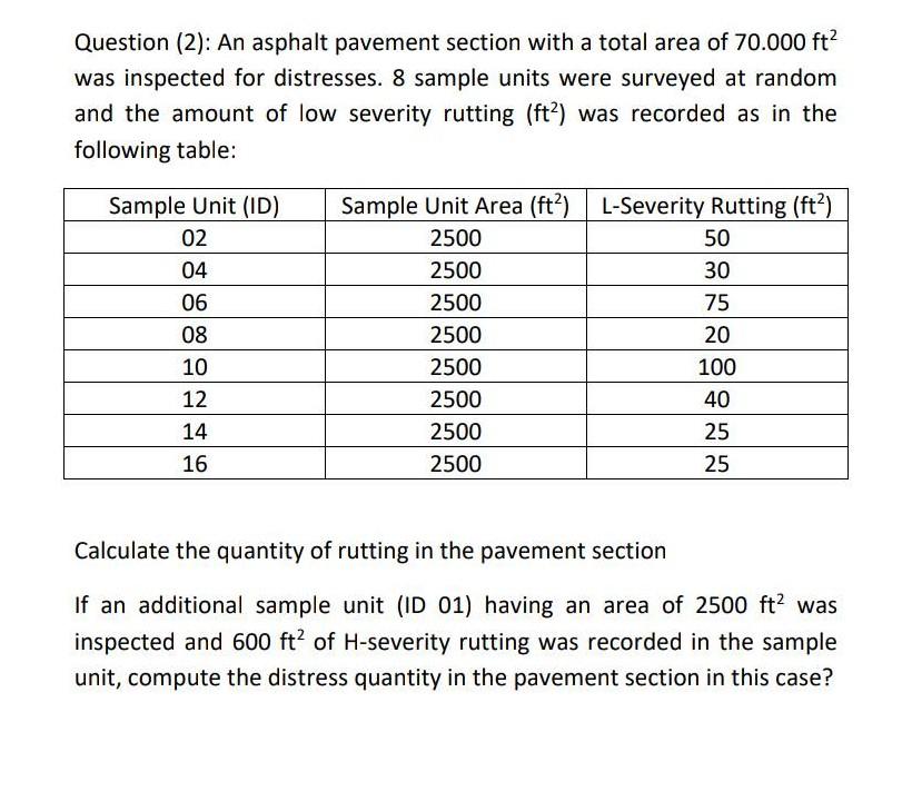 Solved Question (2): An asphalt pavement section with a | Chegg.com