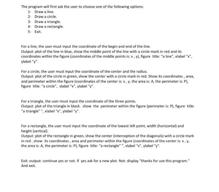 Solved The program will first ask the user to choose one of | Chegg.com