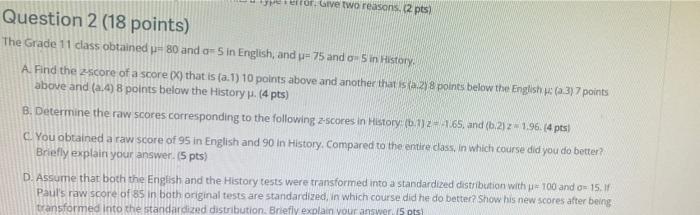 Solved Question 2 (18 points) he Grade 11 class obtained | Chegg.com