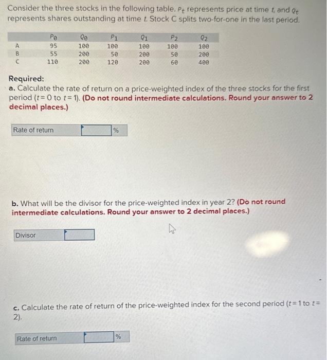 Solved Consider the three stocks in the following table. Pt | Chegg.com