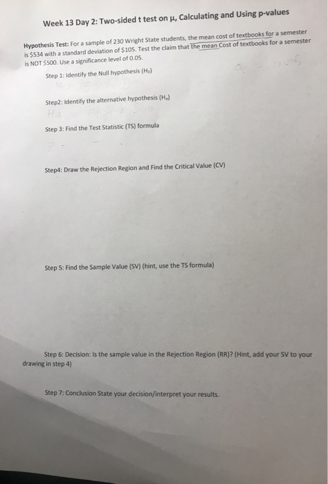 Solved Week 13 Day 2: Two-sided t test on , Calculating and | Chegg.com