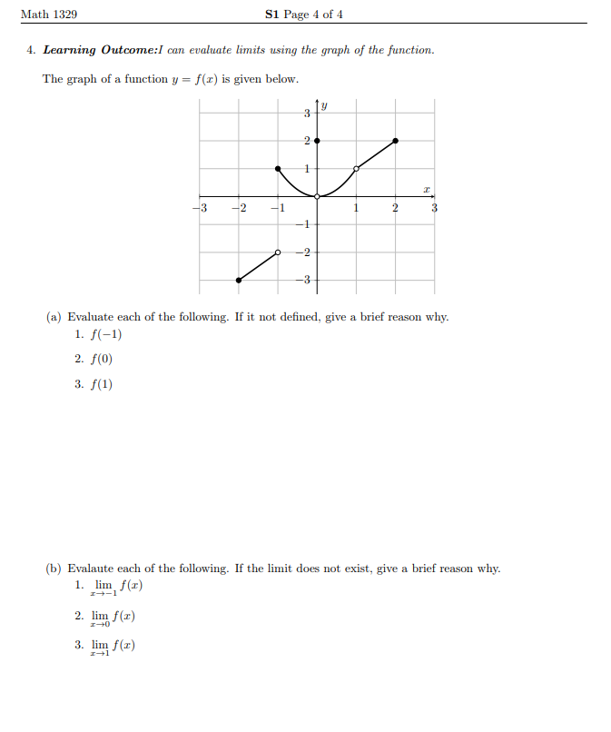 Solved Learning Outcome:I can evaluate limits using the | Chegg.com