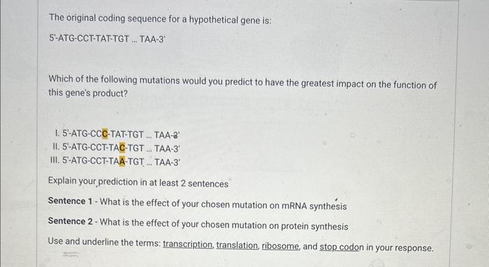 Solved The original coding sequence for a hypothetical gene | Chegg.com