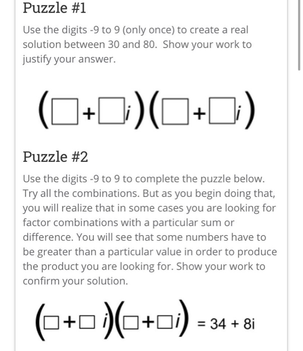 Solved Puzzle #1 Use the digits -9 to 9 (only once) to | Chegg.com
