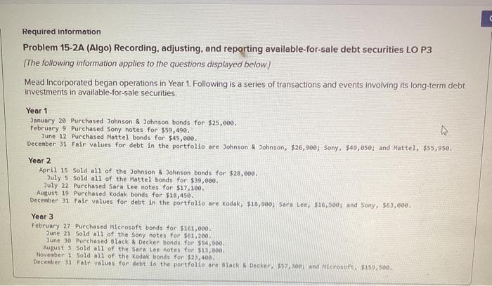 Solved Required information Problem 15-2A (Algo) Recording, | Chegg.com
