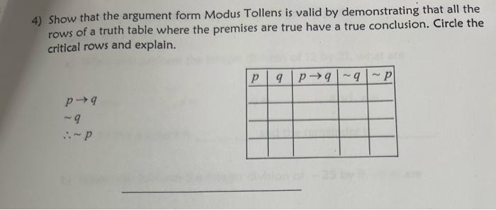Solved 4) Show that the argument form Modus Tollens is valid | Chegg.com