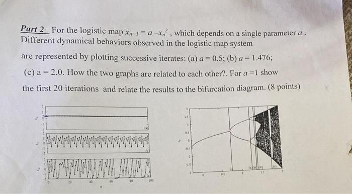 Solved Part 2: For the logistic map xn+1=a−xn2, which | Chegg.com
