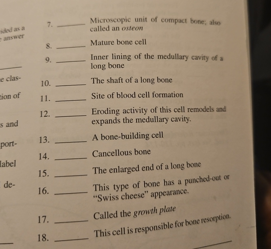 Solved ﻿Microscopic unit of compact bone; also called an | Chegg.com