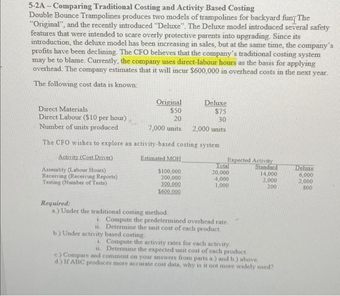 Solved 5-2A-Comparing Traditional Costing and Activity Based | Chegg.com