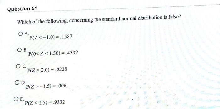 Solved Which of the following, concerning the standard | Chegg.com