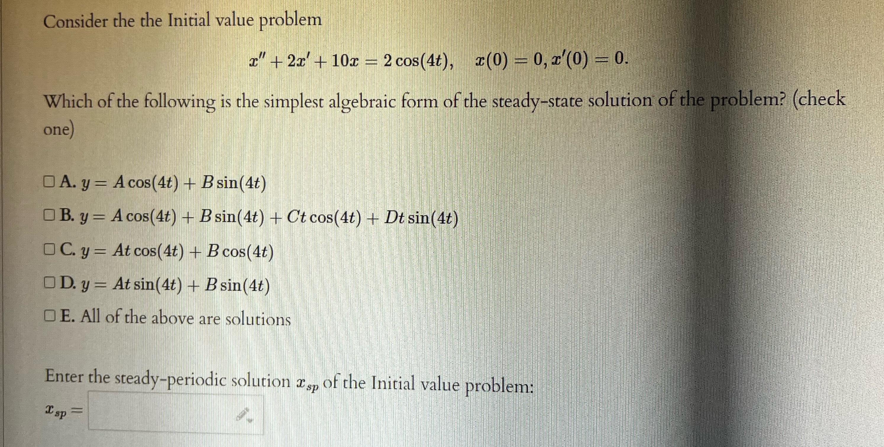 Solved Consider the the Initial value | Chegg.com