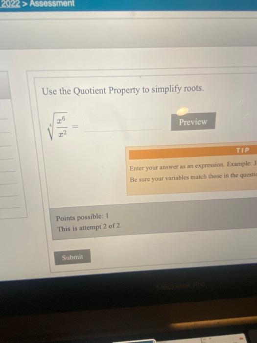 Solved Use the Quotient Property to simplify roots. 4x2x6= | Chegg.com