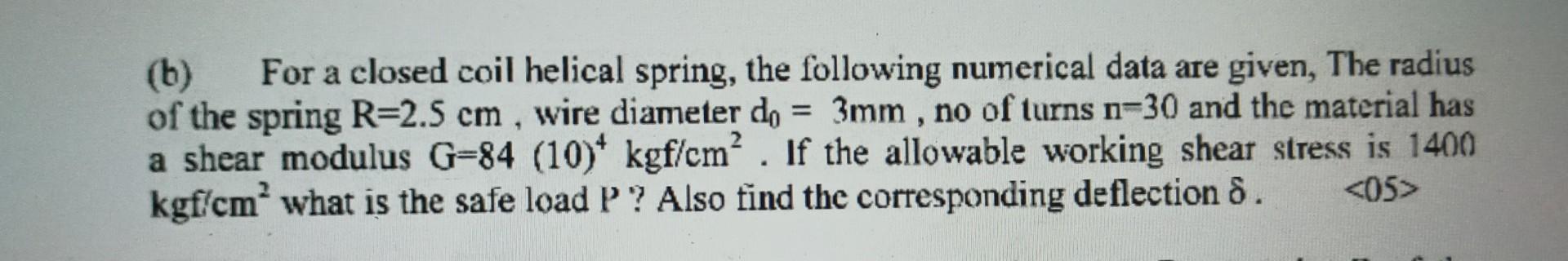 Solved (b) For a closed coil helical spring, the following | Chegg.com