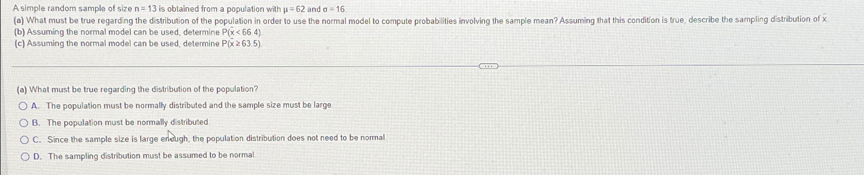Solved A simple random sample of size n=13 ﻿is obtained from | Chegg.com