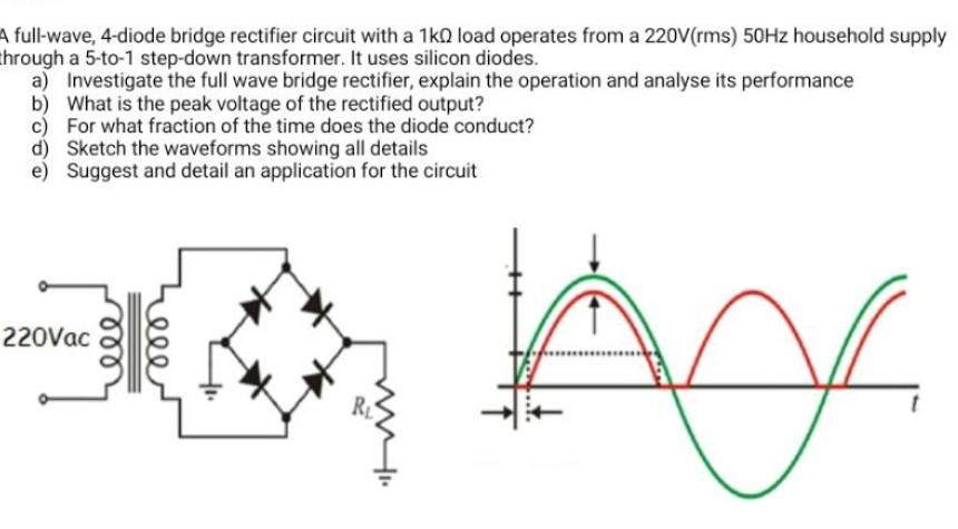 Solved A full-wave, 4-diode bridge rectifier circuit with a | Chegg.com