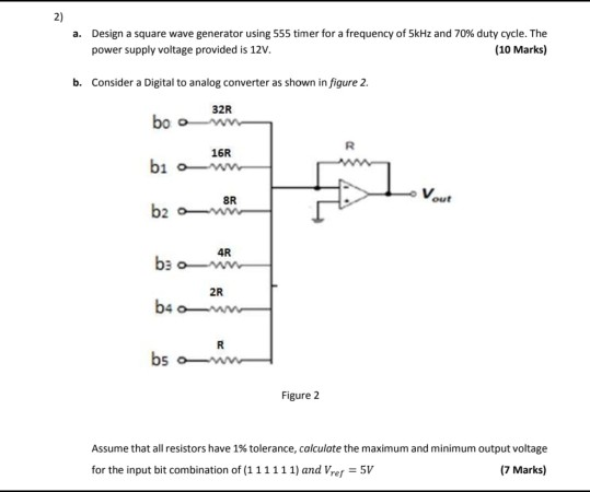 Solved 2) a. Design a square wave generator using 555 timer | Chegg.com