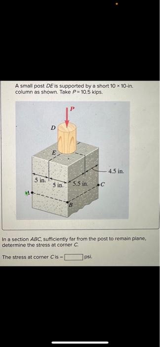 Solved A small post DE is supported by a short 10×10-in. | Chegg.com