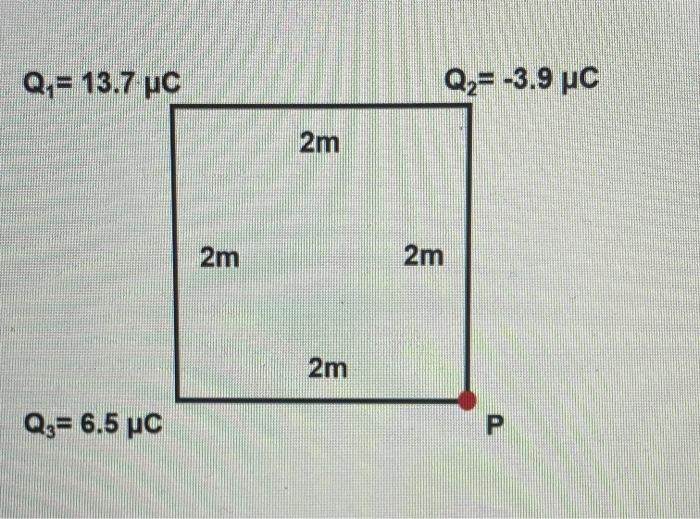 Solved Q,= 13.7 uc Q2= -3.9 pc 2m 2m 2m 2m Q3= 6.5 PG P | Chegg.com