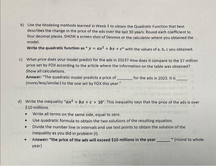 Solved b) Use the Modeling methods learned in Week 3 to | Chegg.com