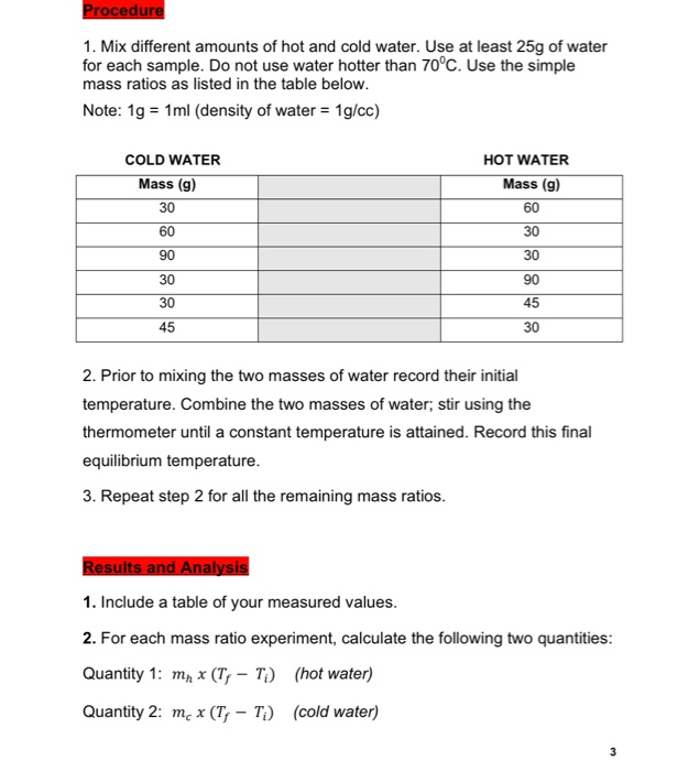 Solved BACKGROUND When hot water is mixed with cold water, | Chegg.com