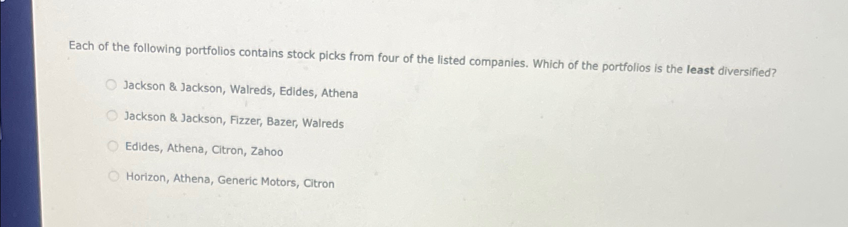 Solved Each of the following portfolios contains stock picks | Chegg.com