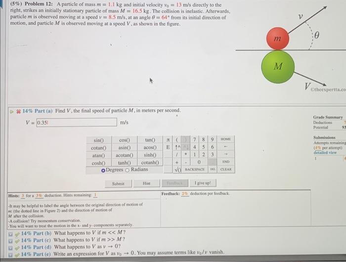Solved A Particle Of Mass M 1 1 Kg And Initial Velocity V