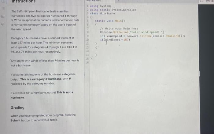 Solved w instructions Torminal The Saffir-Simpson Hurricane | Chegg.com