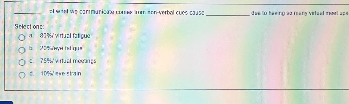 Solved of what we communicate comes from non-verbal cues | Chegg.com