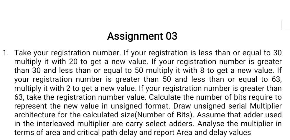 Solved Assignment 03 1. Take your registration number. If | Chegg.com