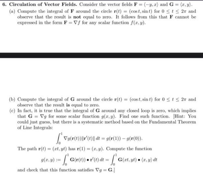 6. Circulation of Vector Fields. Consider the vector | Chegg.com