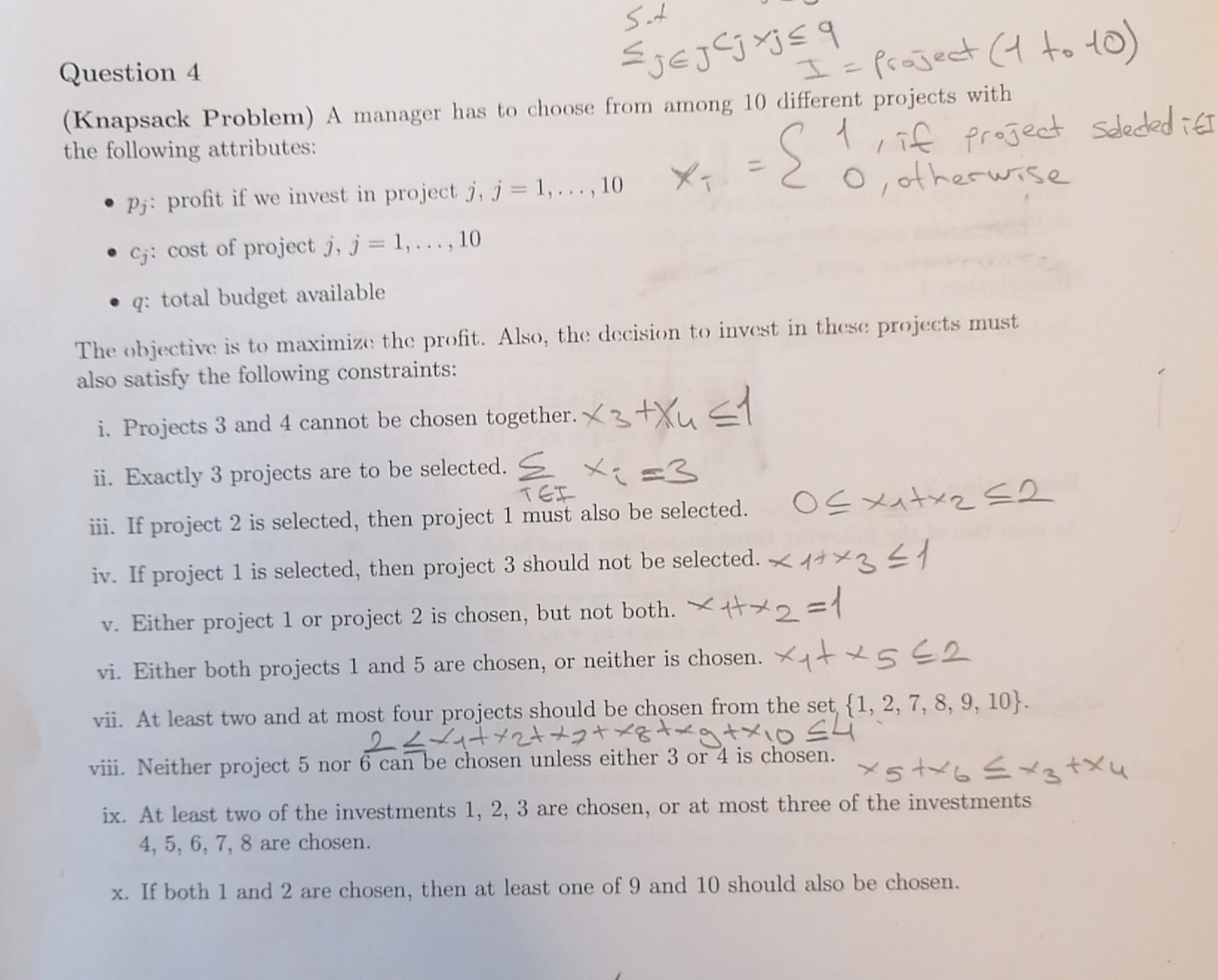 Solved Question 4(Knapsack Problem) ﻿A manager has to choose | Chegg.com