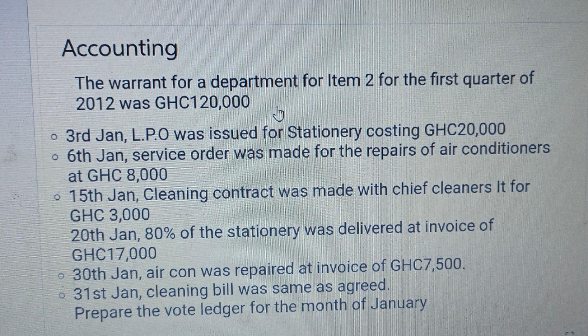 Solved Accounting The warrant for a department for Item 2 | Chegg.com