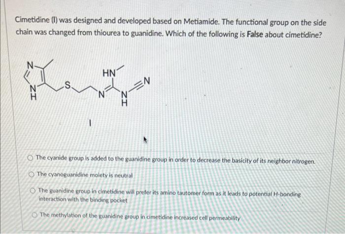 Solved Cimetidine (I) was designed and developed based on | Chegg.com