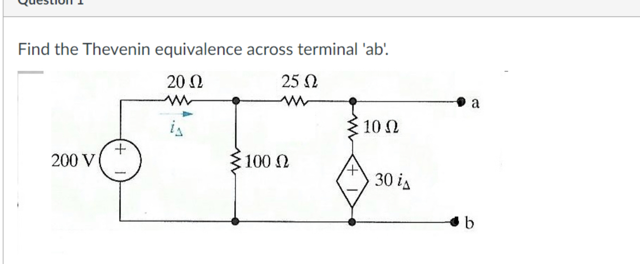 Solved Find the Thevenin equivalence across terminal 'ab'. | Chegg.com