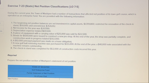 Solved Exercise 7-23 (Static) ﻿Net Position Classifications | Chegg.com