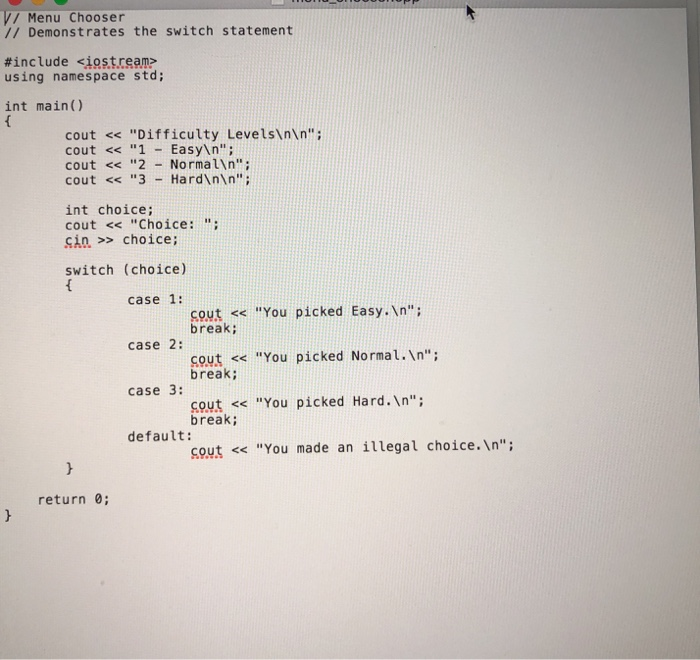 Solved 1. Rewrite the Menu Chooser program from this chapter | Chegg.com