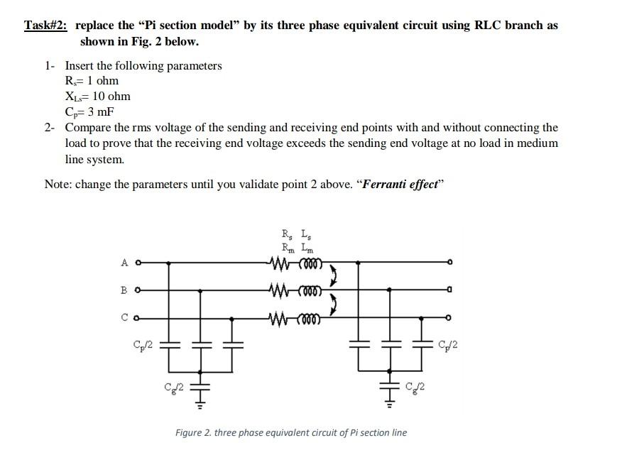 Solved Task#2: replace the "Pi section model” by its three | Chegg.com