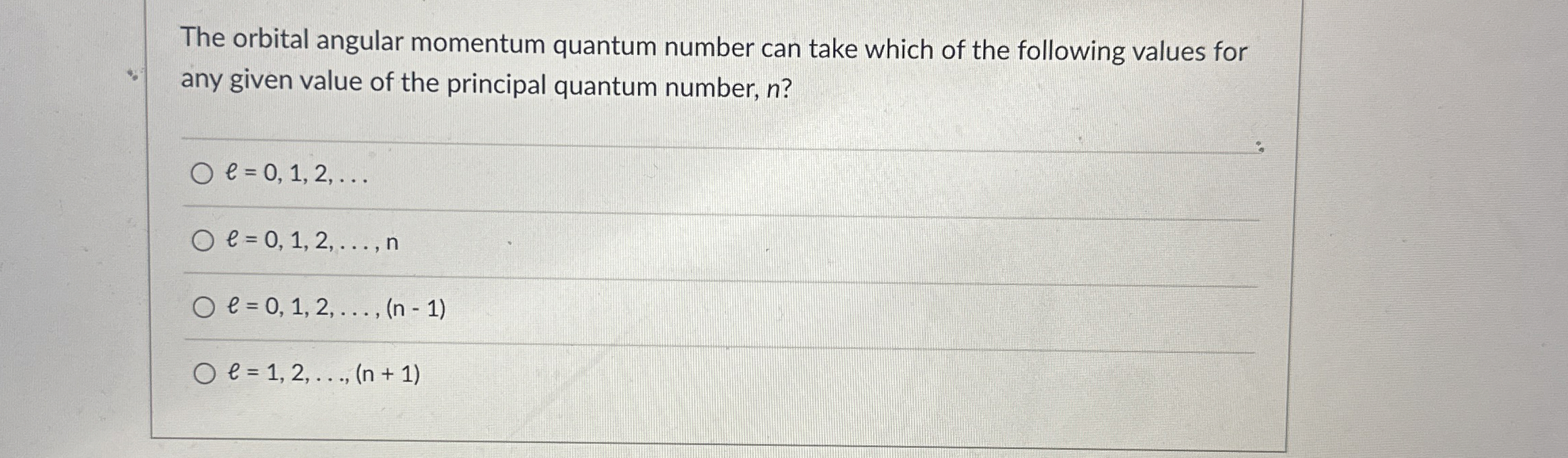 Solved The orbital angular momentum quantum number can take | Chegg.com